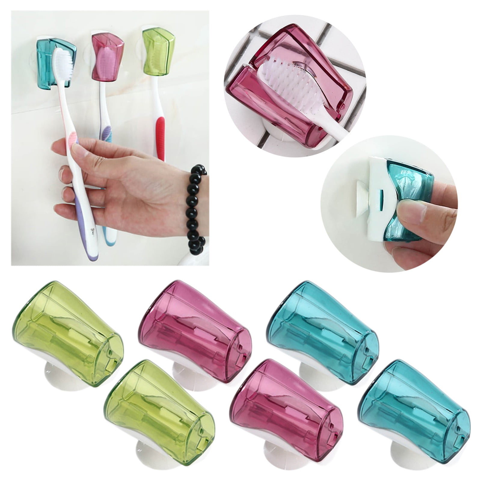 6Pc toothbrush Holder Wall Mounted Multifunctional Plastic Bathroom ...