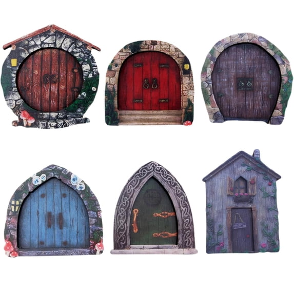 6Pcs 0.4" Thick Wooden Fairy Doors for Trees Outdoor, Miniature Gnome ...