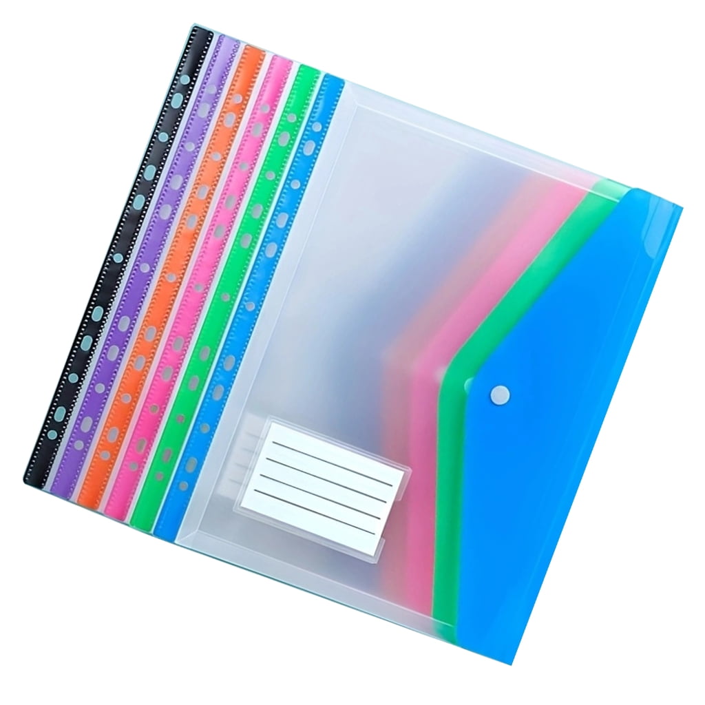 6Pcs 11 Holes Punched Pocket Letter Size File Envelope Folder Clear ...