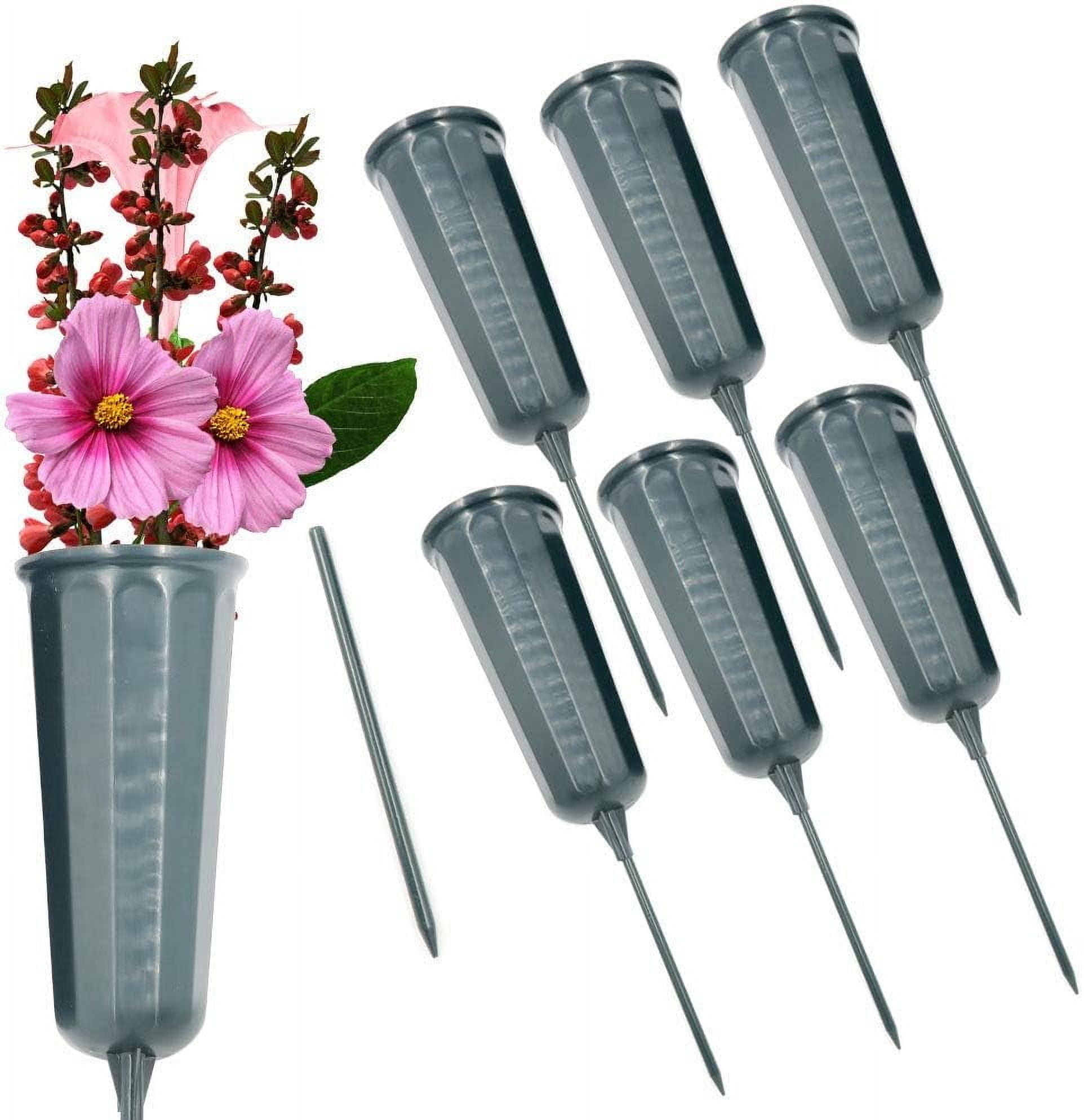 ZDWQFA 7” Water Resistant Cemetery Green Plastic Cone Vase, Set of 6 ...