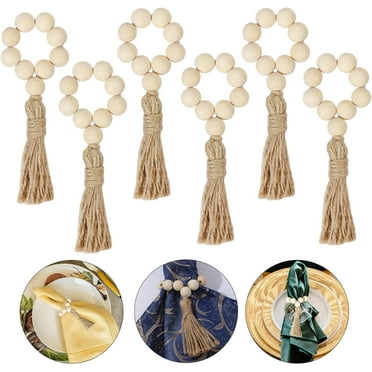 6 Pieces Wooden Bead Napkin Rings, Farmhouse Stretchable Napkin Rings ...