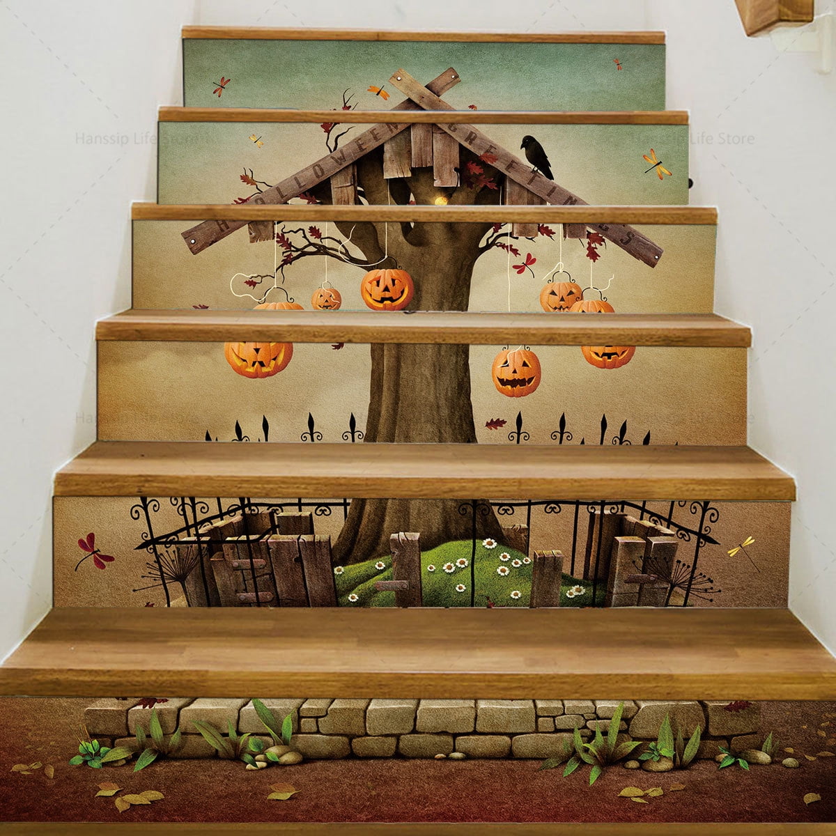 6Pcs/13Pcs Halloween Stair Stickers Removable Adhesive Vinyl Cartoon ...