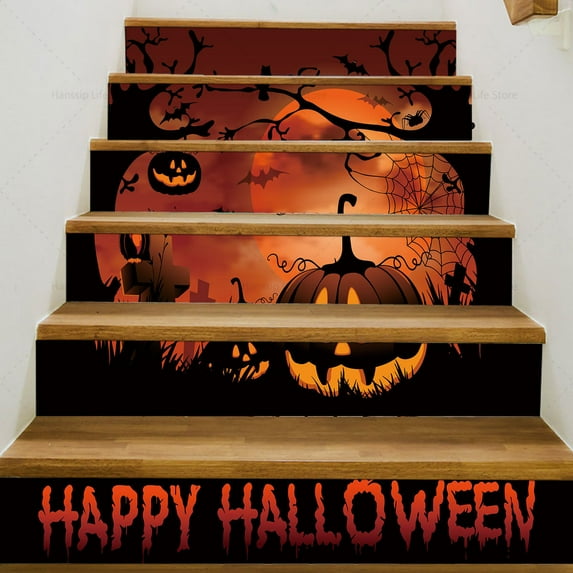 6Pcs/13Pcs Halloween Stair Stickers Removable Adhesive Vinyl Cartoon ...