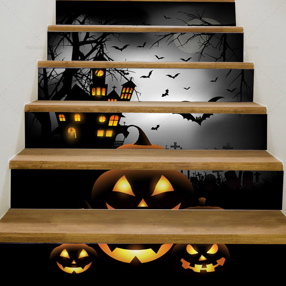 6Pcs/13Pcs Halloween Stair Stickers Removable Adhesive Vinyl Cartoon ...