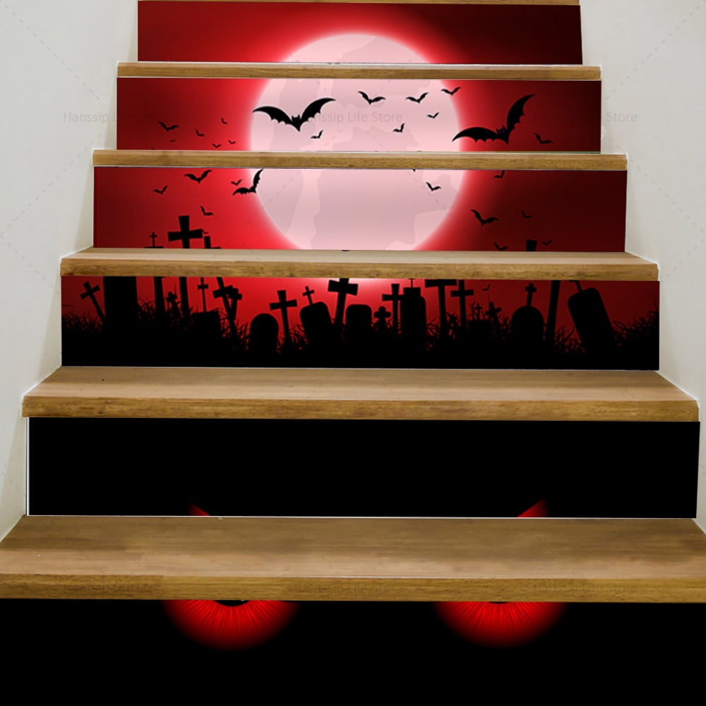 6Pcs/13Pcs Halloween Stair Stickers Removable Adhesive Vinyl Cartoon ...