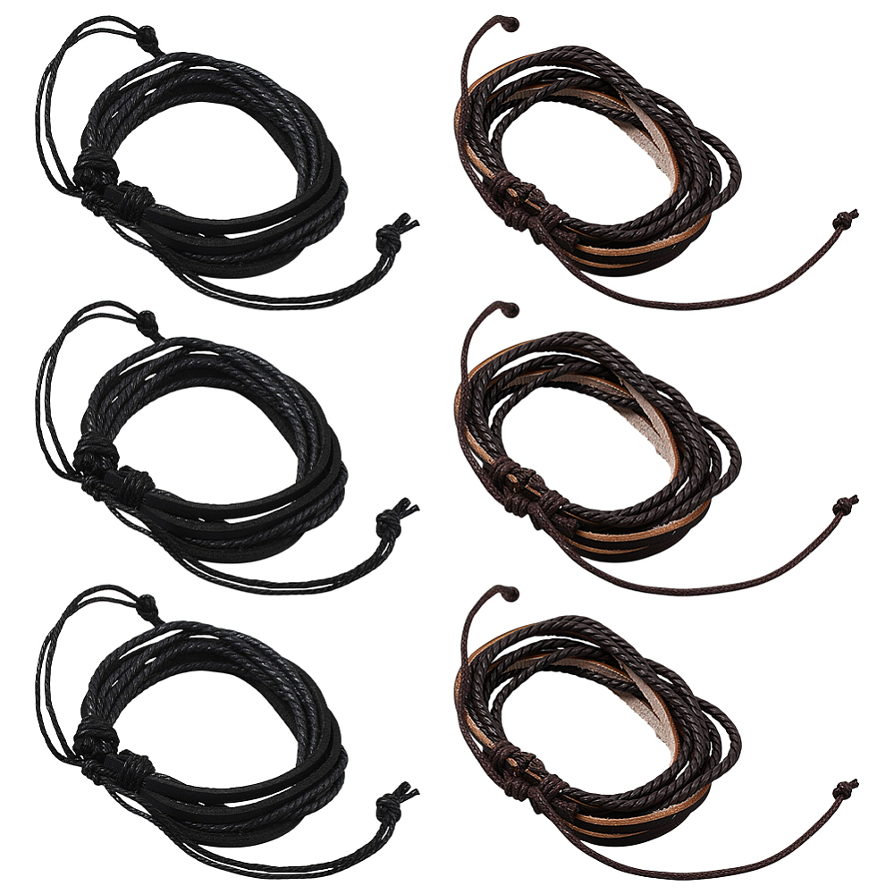 6Pcs 2 Colors PU Leather Multi-strand Bracelets for Men Mixed Color ...