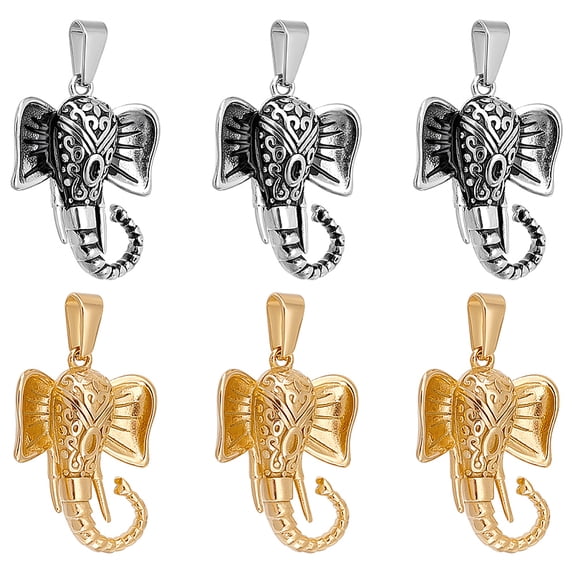 6Pcs 2 Colors PVD Vacuum Plating 304 Stainless Steel Pendants Elephant ...