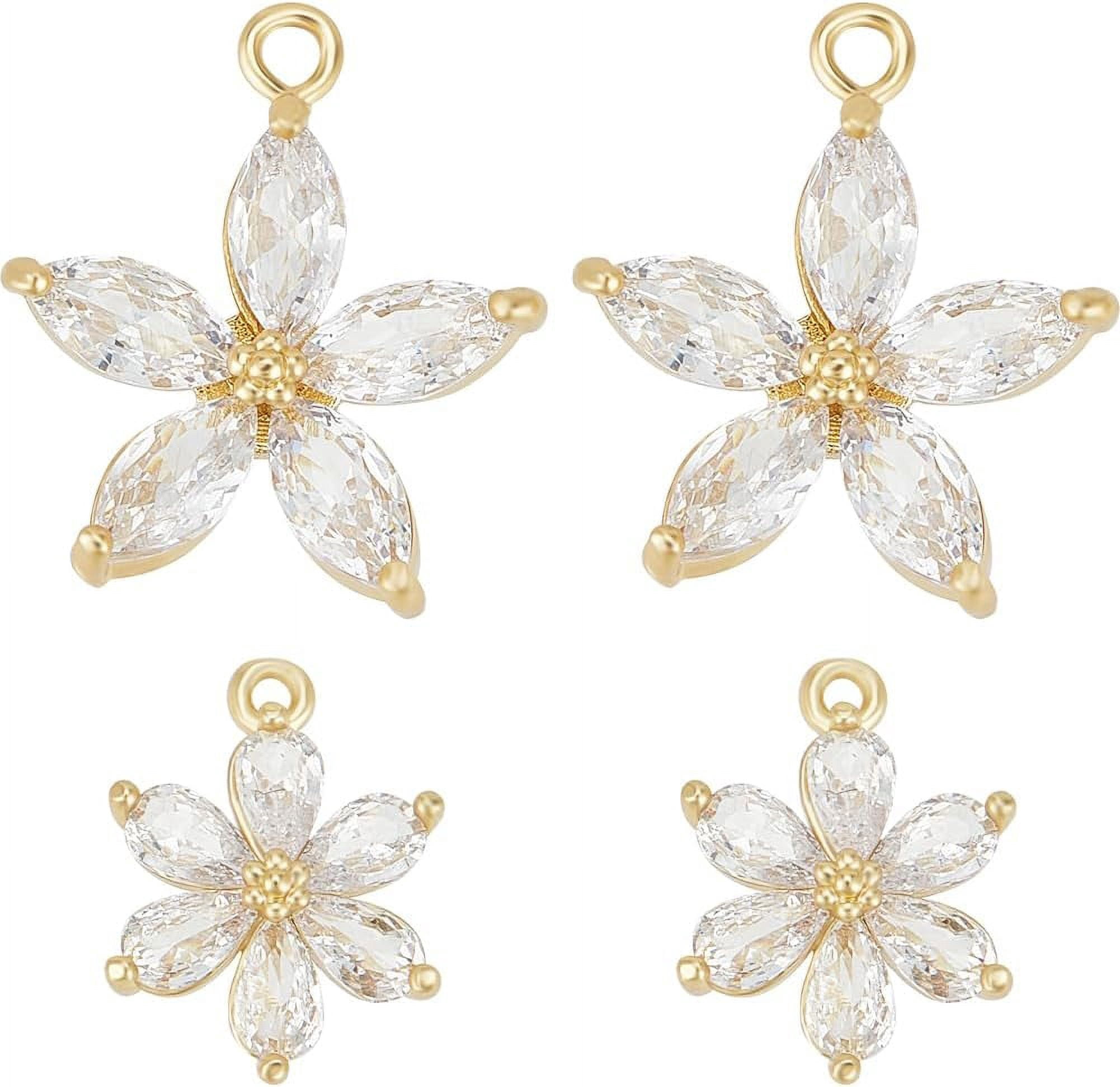 6Pcs 2 Style Brass Micro Pave Clear Cubic Zirconia Pendants Flower Real ...