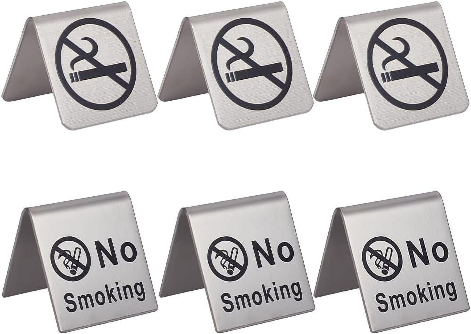 6Pcs 2 Style Non-Smoking Table Sign Stainless Steel Metal Warning ...