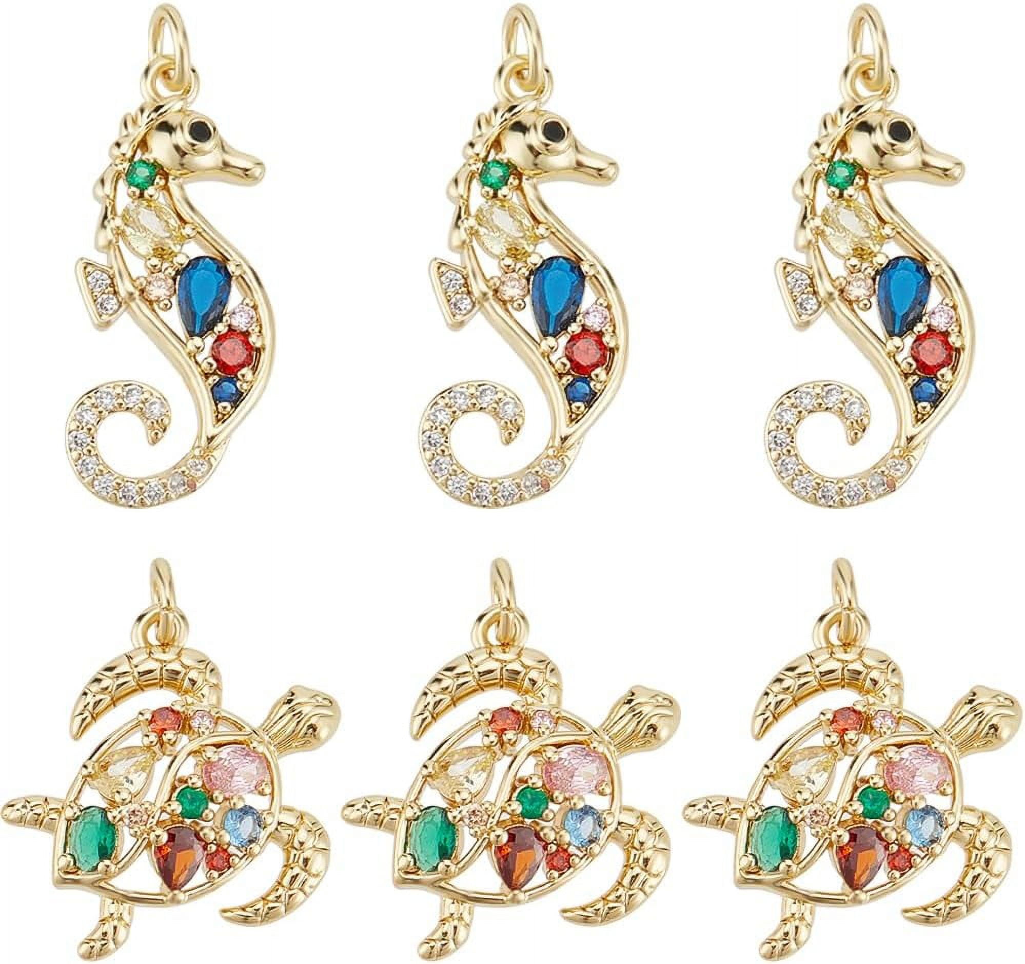 6Pcs 2 Style Rack Plating Brass Micro Pave Cubic Zirconia Pendants with ...