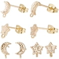 6Pcs 2 Style Star Moon Brass Cubic Zirconia Stud Earring Findings with ...