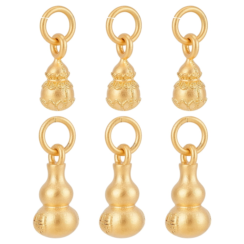 6Pcs 2 Styles Brass Gourd Charms with Iron Jump Rings Golden 10-12x4.5 ...