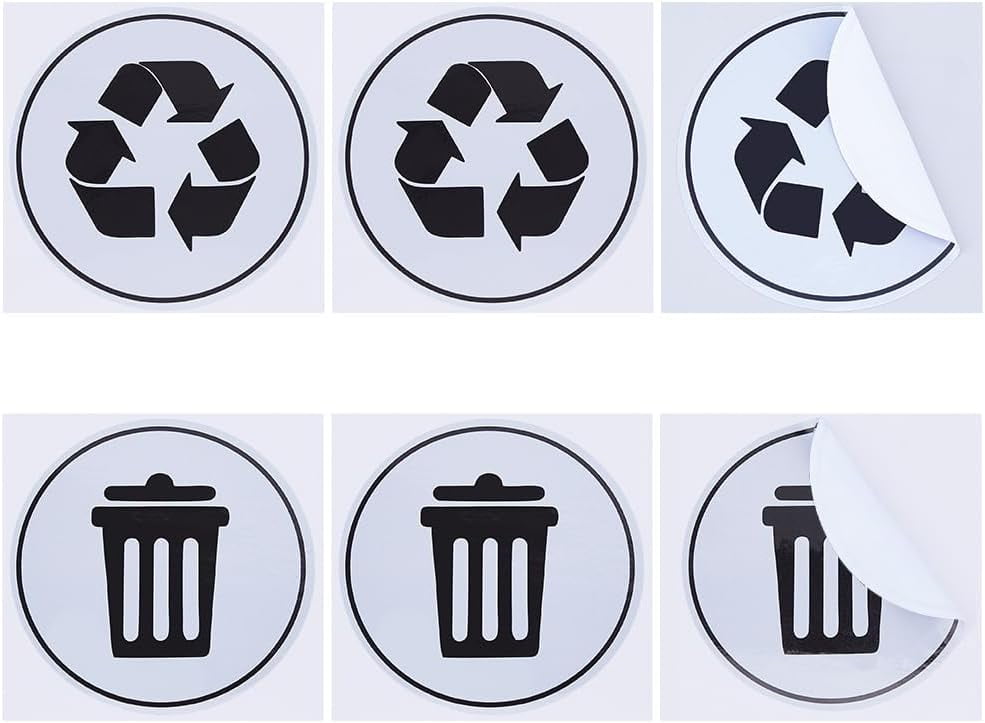 6Pcs 2 Styles Trash and Recycle Sticker Trash Bin Label Round Sign ...