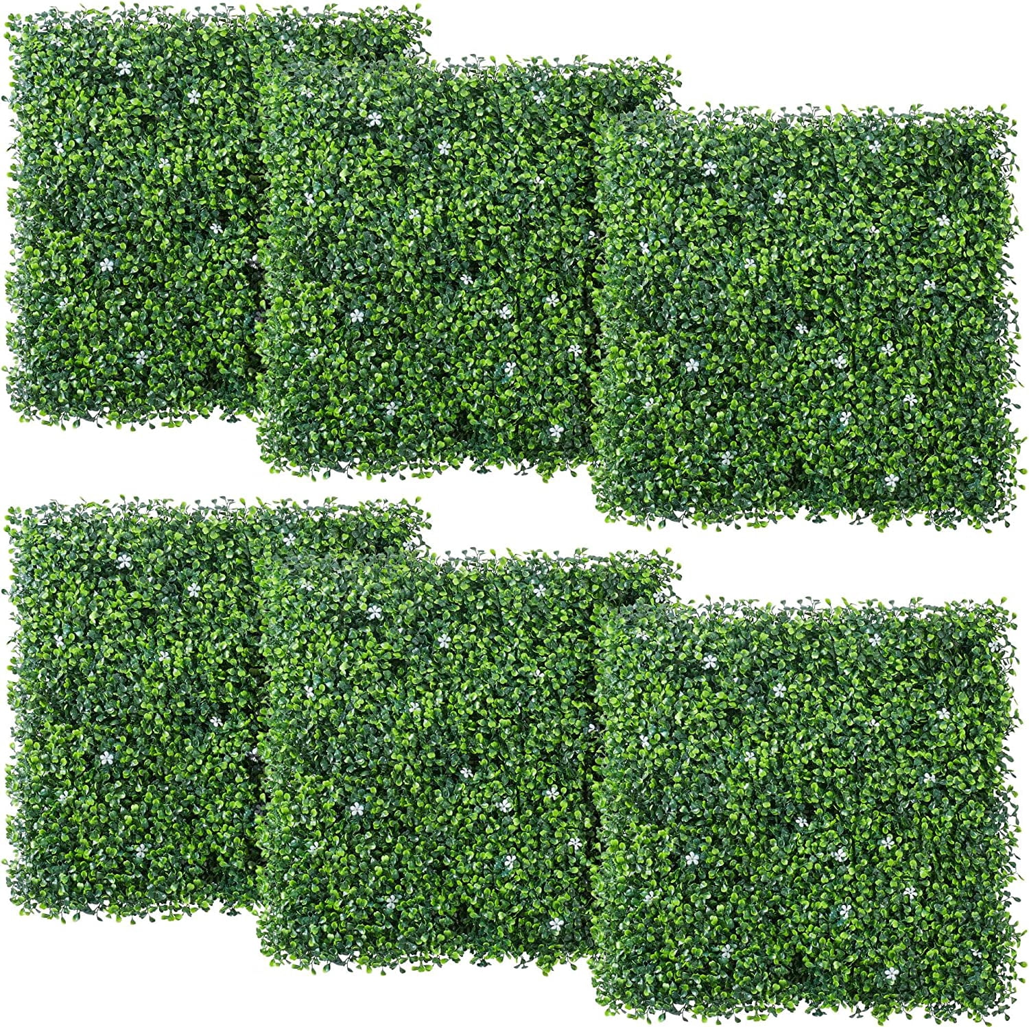 6Pcs 20 x 20 inch Artificial Boxwood Panels w/Little White Flowers ...