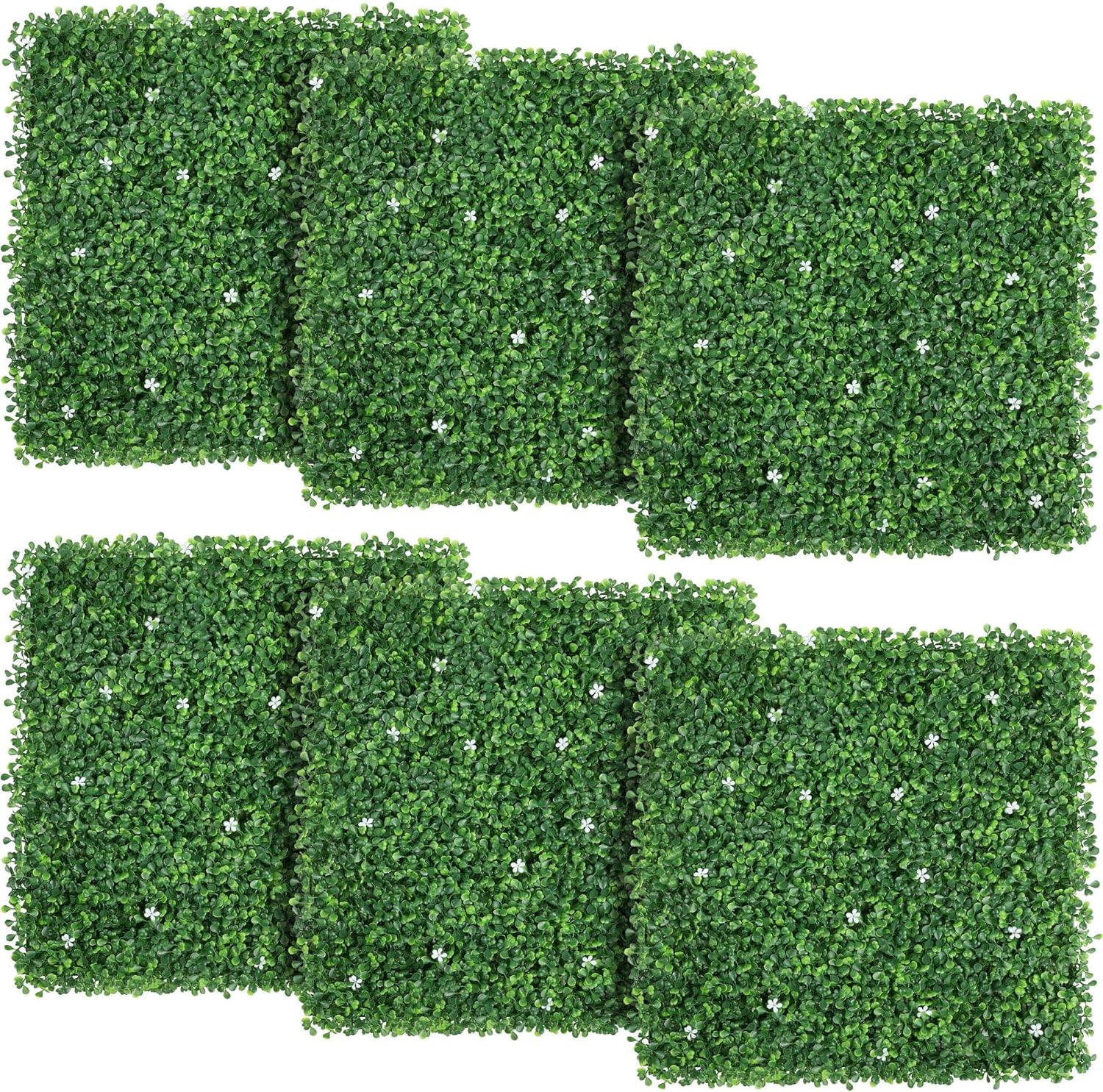 6Pcs 20 x 20 inch Artificial Boxwood Panels w/Little White Flowers UV ...