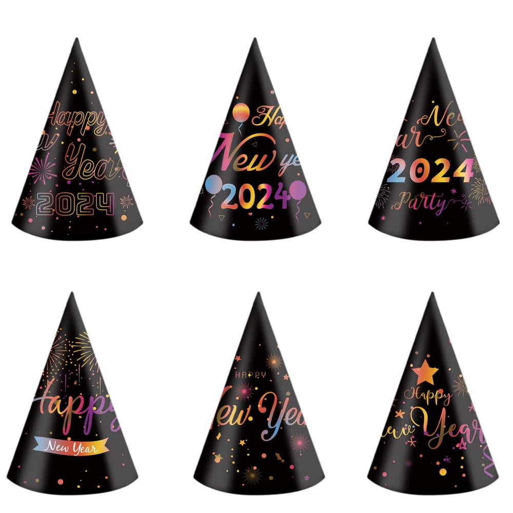 6Pcs 2024 Happy New Year Paper Hat Crown Kids Adult Photo Booth Cap Eve ...