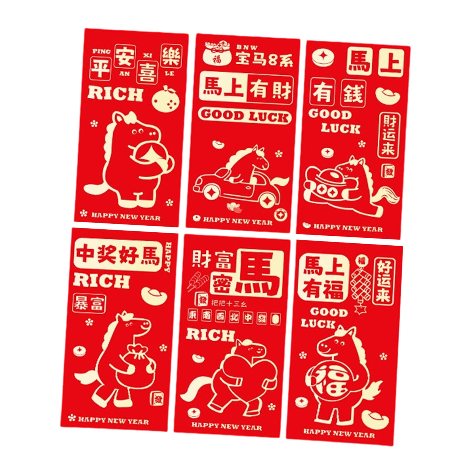 6Pcs 2026 Horse Year Red Envelope Money Pouches Chinese New Year Money ...