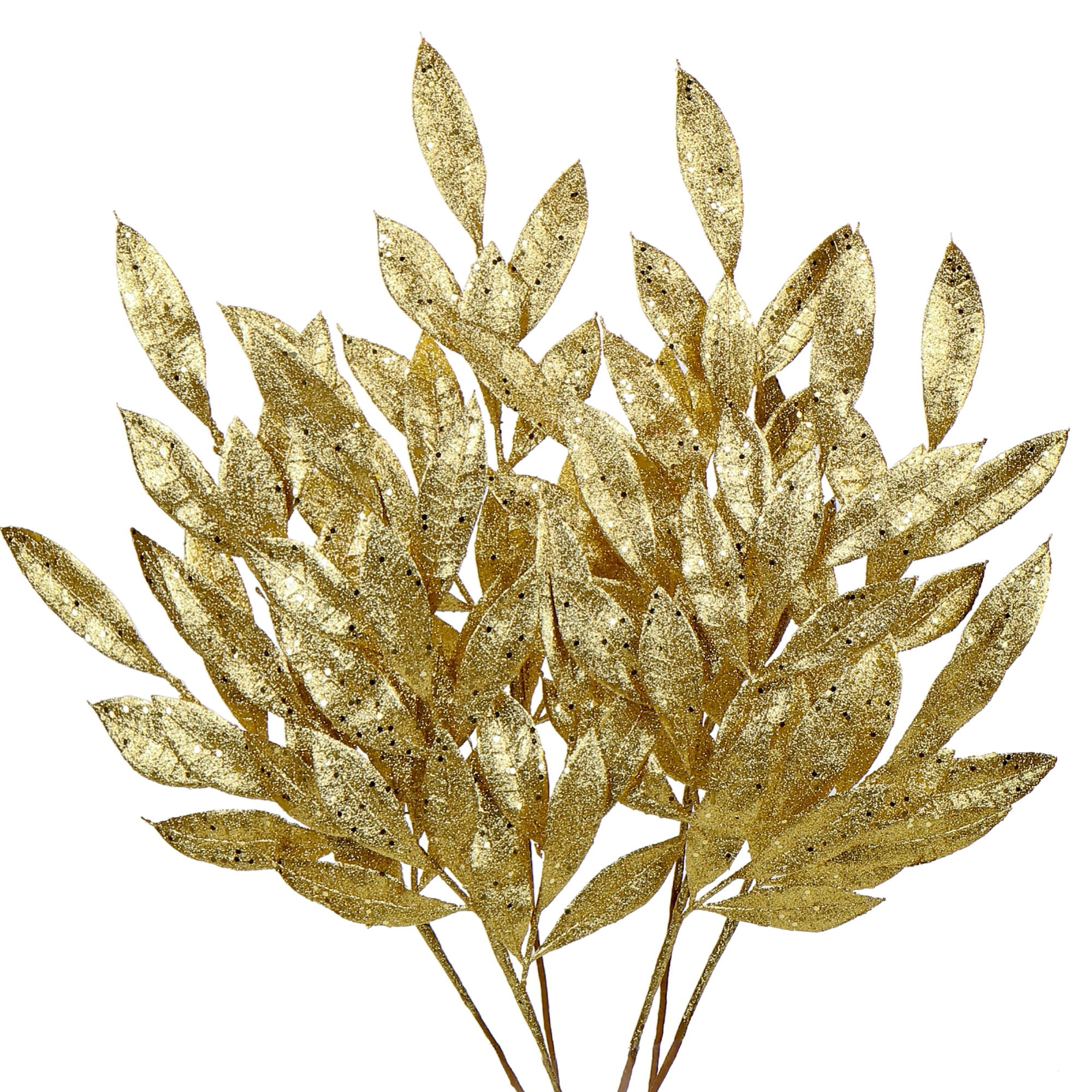 6Pcs 24" Christmas Glitter Leaves Bay Leaves Artificial Gold Bay Leaf ...