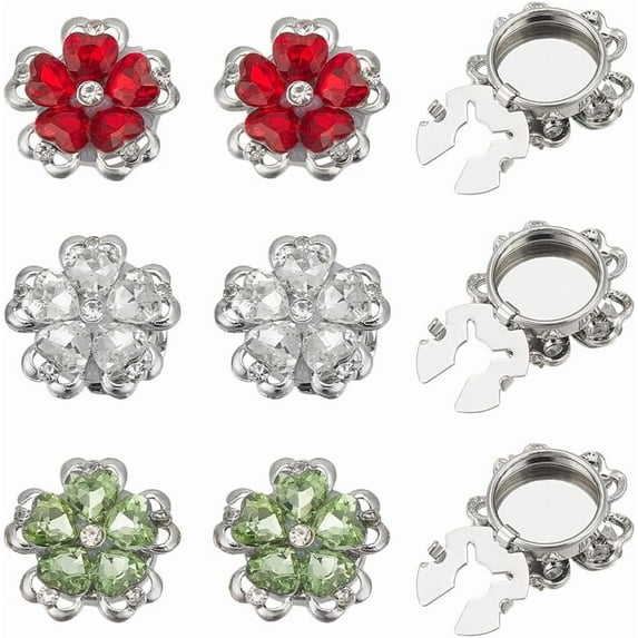 6Pcs 25mm Flower Rhinestone Button Covers Clip On Jewelry Detachable ...