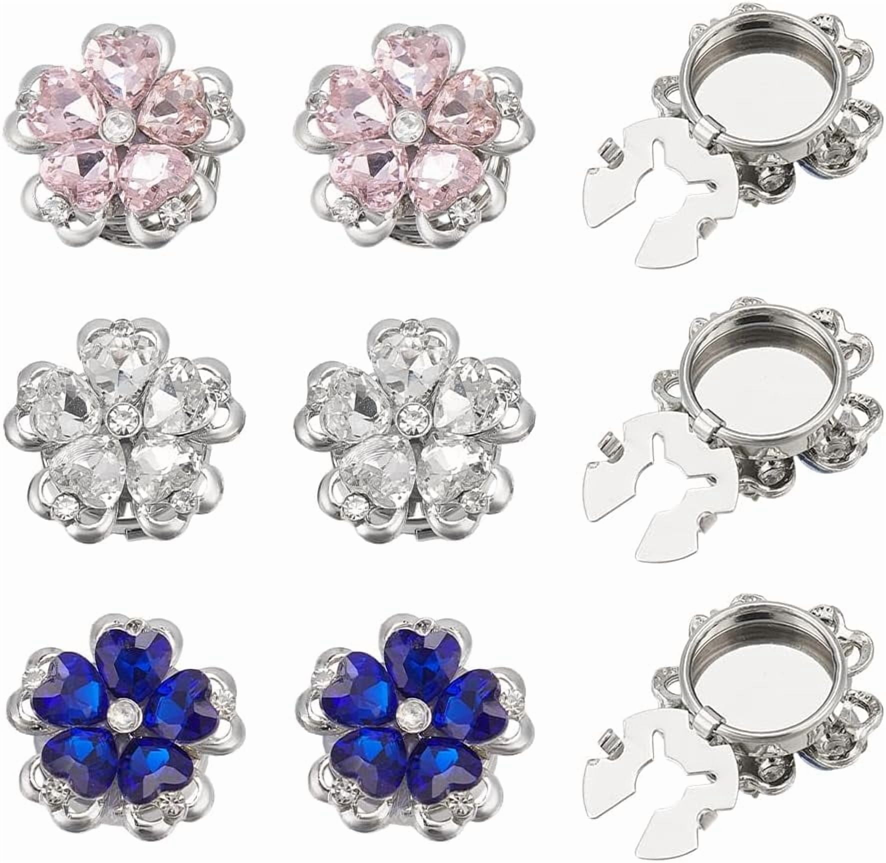 6Pcs 25mm Flower Rhinestone Button Covers Clip On Jewelry Detachable ...