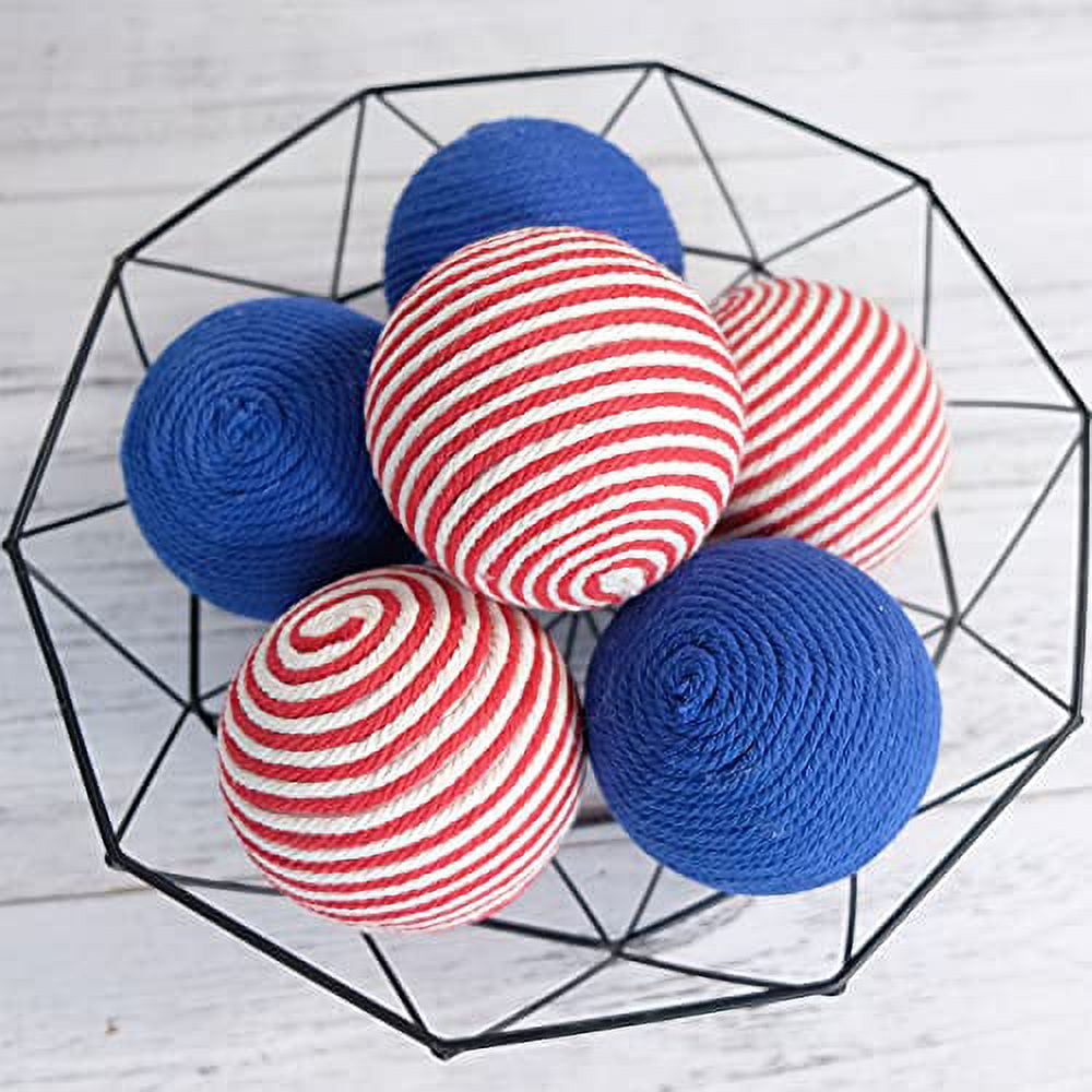 6Pcs 3.5inch Red White Blue Decorative Balls Rope Balls American Flag ...