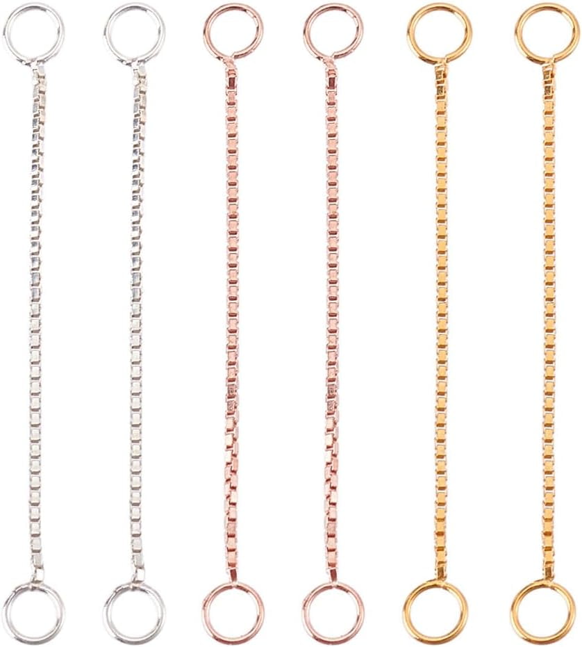 6Pcs 3 Color Earrings Connector Chains 925 Sterling Silver Golden ...
