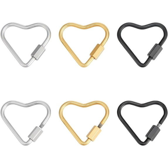 6Pcs 3 Colors 304 Stainless Steel Screw Carabiner Black Gold Heart Lock ...