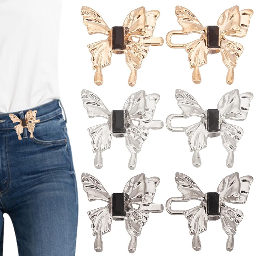 6Pcs 3 Colors Butterfly Alloy Adjustable Jean Button Pins Waist ...