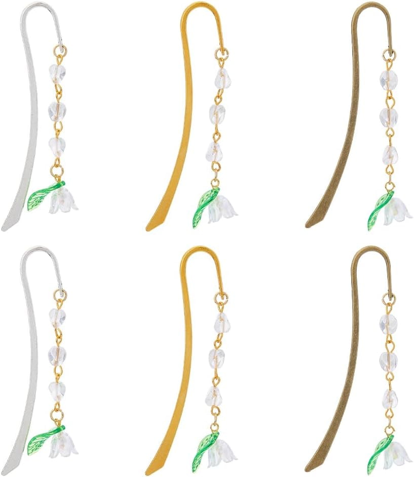 6Pcs 3 Colors Flower Bookmark Alloy Hook Bookmarks Spring Bookmarks ...