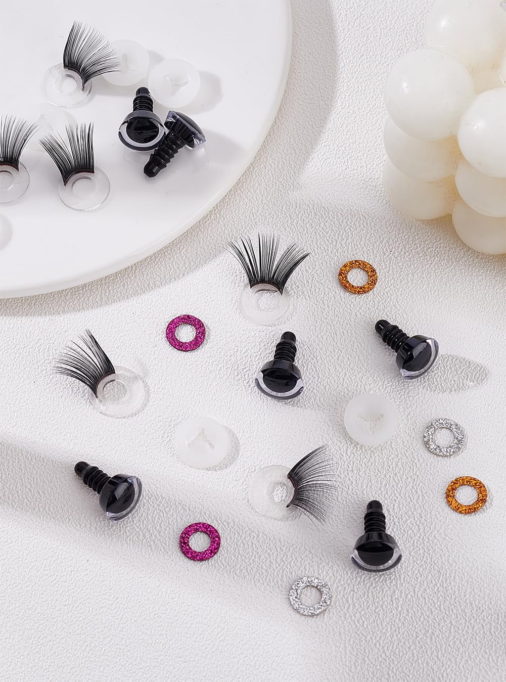 6Pcs 3 Colors Glitter Plastic Craft Eyes with Eyelashes Eyes with ...