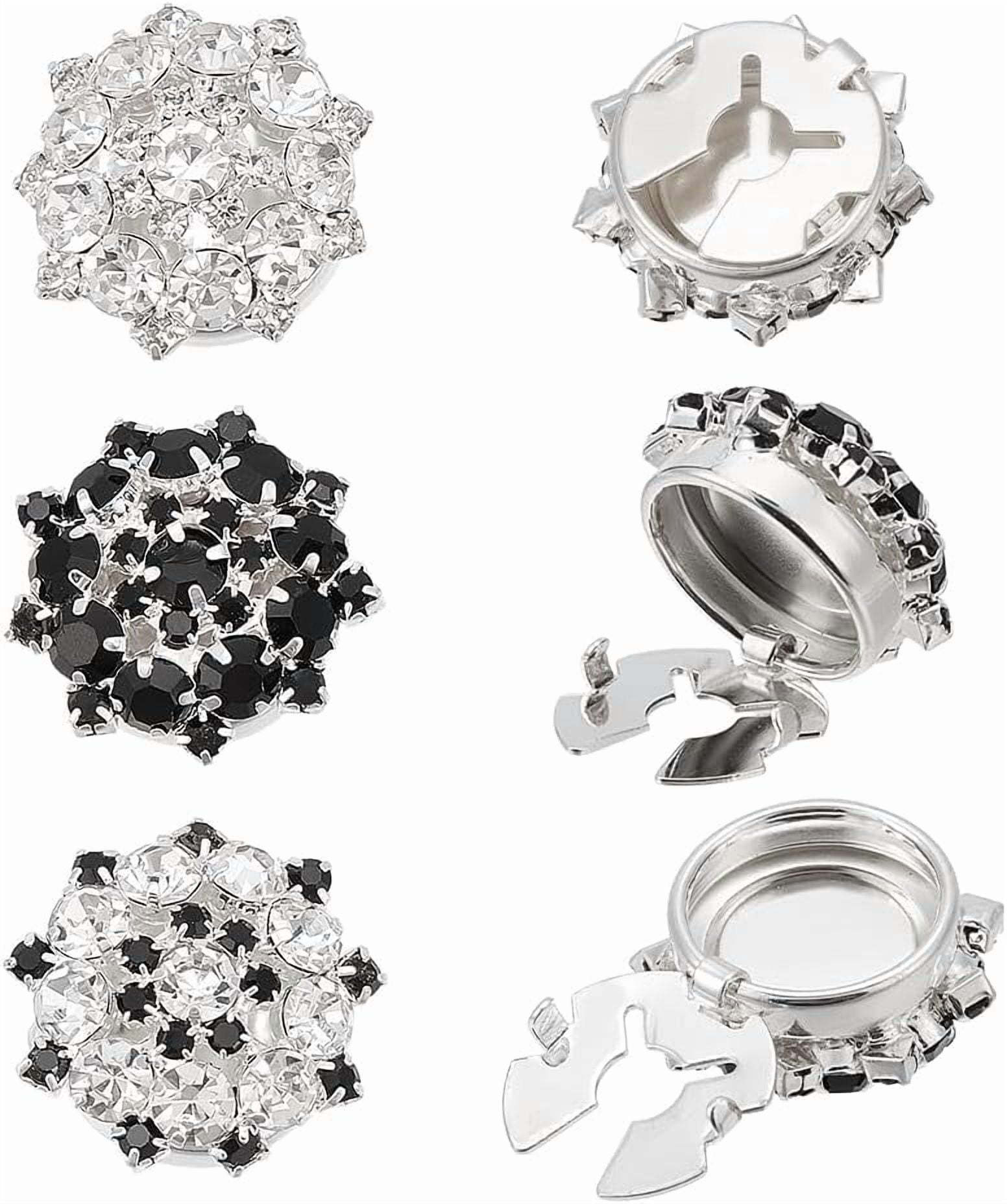 6Pcs 3 Colors Rhinestone Buttons Cover Sleeve Buttons Cover Flower ...
