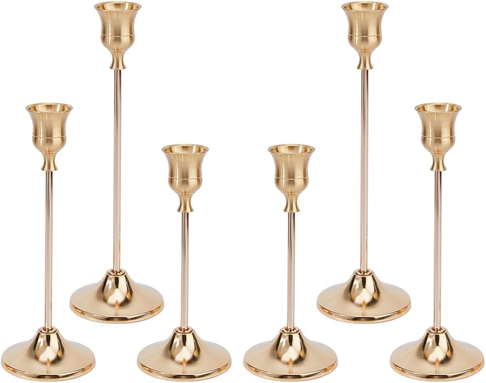 6Pcs 3 Sizes Candlesticks Holder Aluminum Taper Candle Holders Metal ...