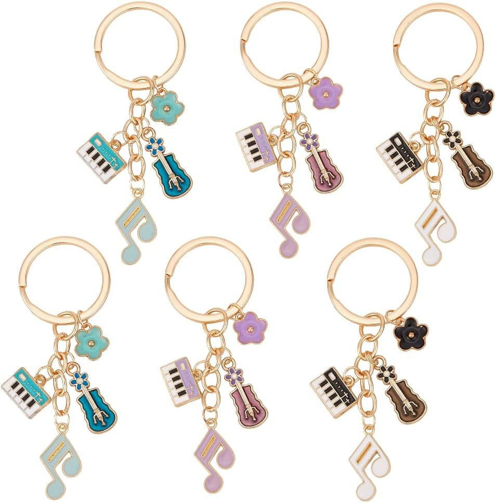 6Pcs 3 Style Music Key Chains Set Purple Green Black Music Party ...