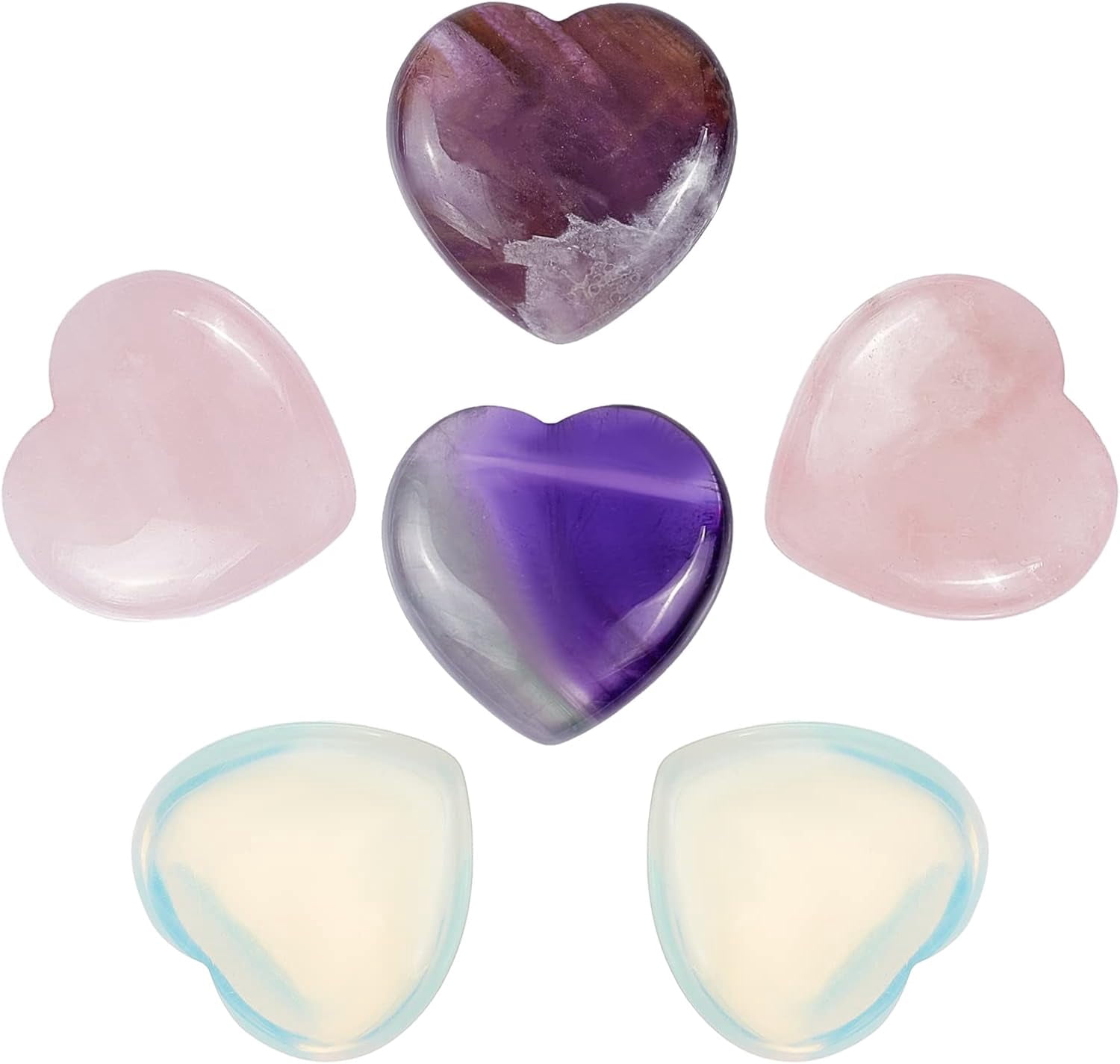 6Pcs 3 Style Natural Rose Stone Heart Love Stones Rose Quartz Amethyst ...