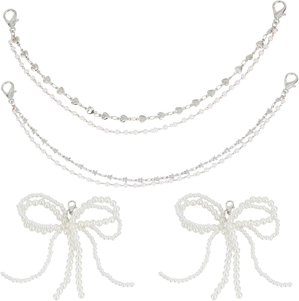 6Pcs 3 Styles Alloy Plastic Pearl Shoe Decoration Chain Strap Chain ...