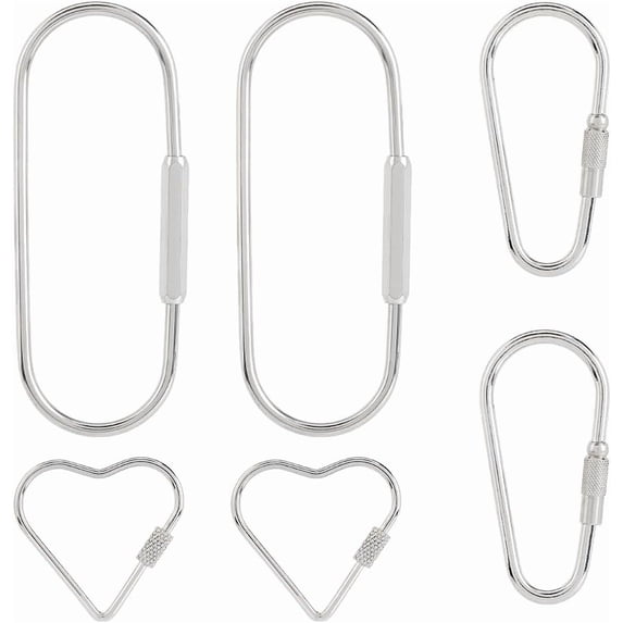6Pcs 3 Styles Carabiner Clips Stainless Steel Screw Lock Charms ...