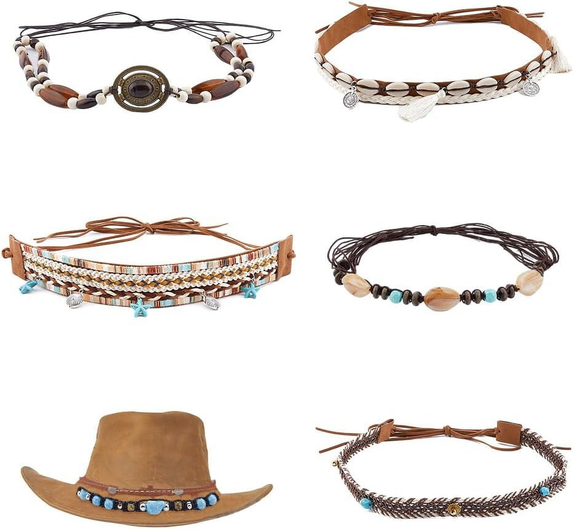 6Pcs 3 Styles Cowboy Hat Bands with Alloy Clasp Buckle Imitation ...