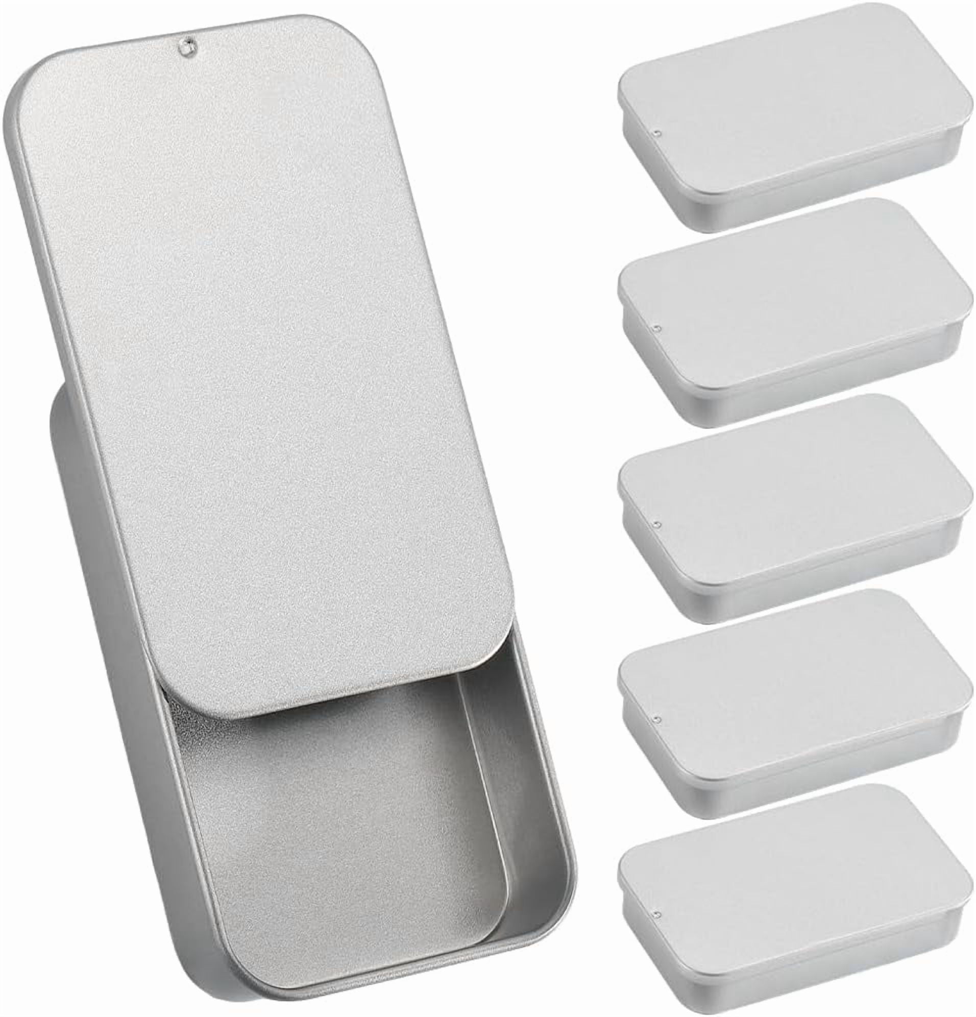 6Pcs 3 x 2 x 0.6 Inch Slide Top Tin Box Metal Slide Containers Silver ...
