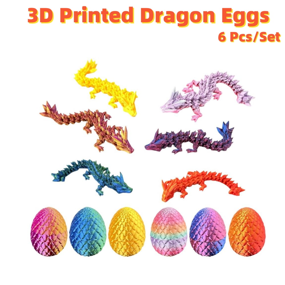 6Pcs 3D Printed Dragon Egg,Dragon Eggs with Dragon Inside,Crystal ...