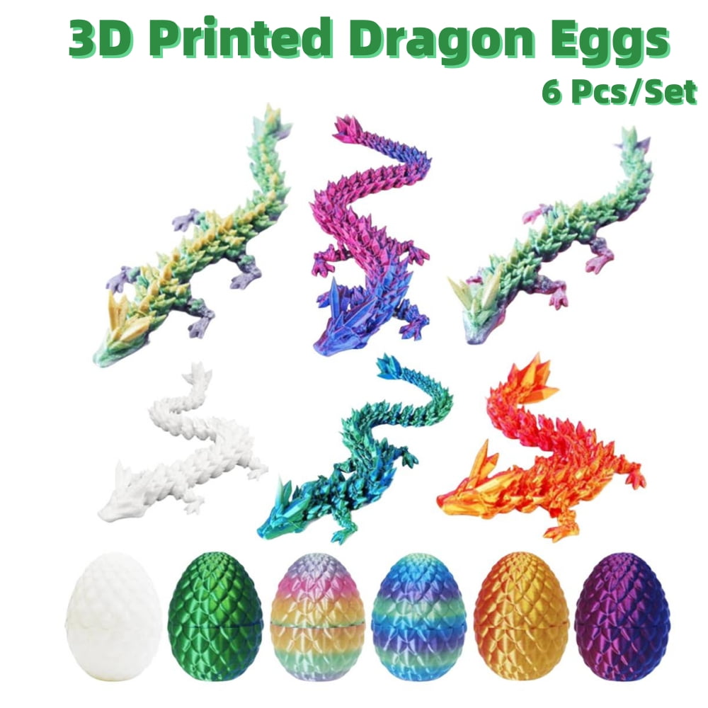 6Pcs 3D Printed Dragon Eggs, Surprise Crystal Dragons Inside, Kids ...