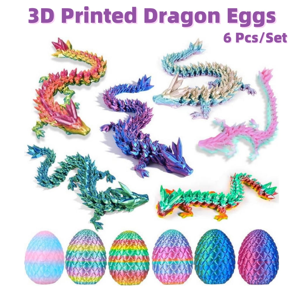 6Pcs 3D Printed Dragon Eggs, Surprise Crystal Dragons Inside, Kids ...