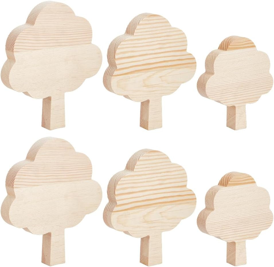 6Pcs 3Styles Wood Cutouts Tree 10~15x9~13.5x1.8~1.85cm 2pcs/style ...
