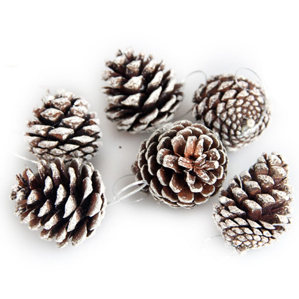 6Pcs 4Cm Artificial Plants Fake Pine Cones Natural Wooden Christmas ...