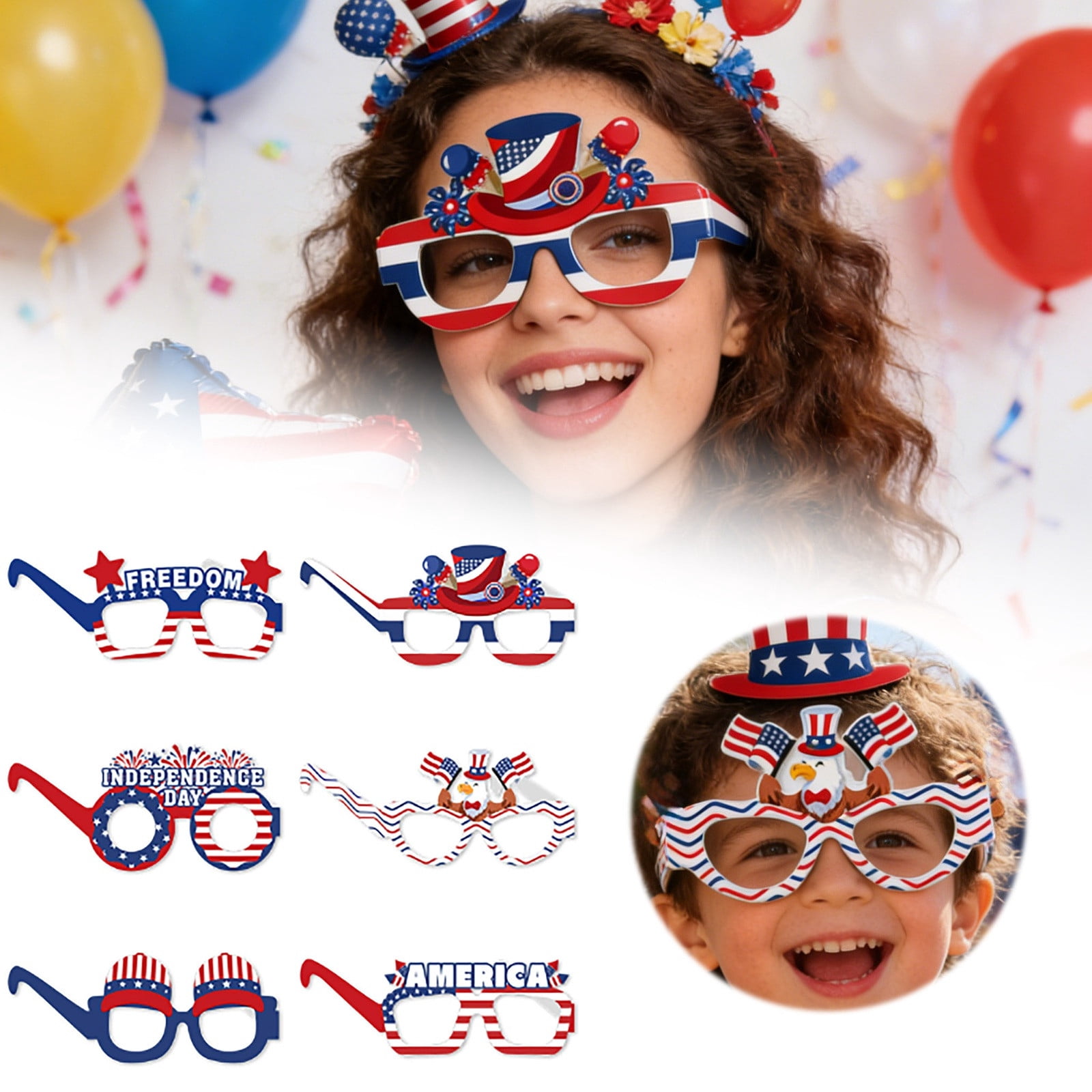 6Pcs 4Th Of July Patriotic Paper Eyeglasses Usa Flag Photo Booth ...