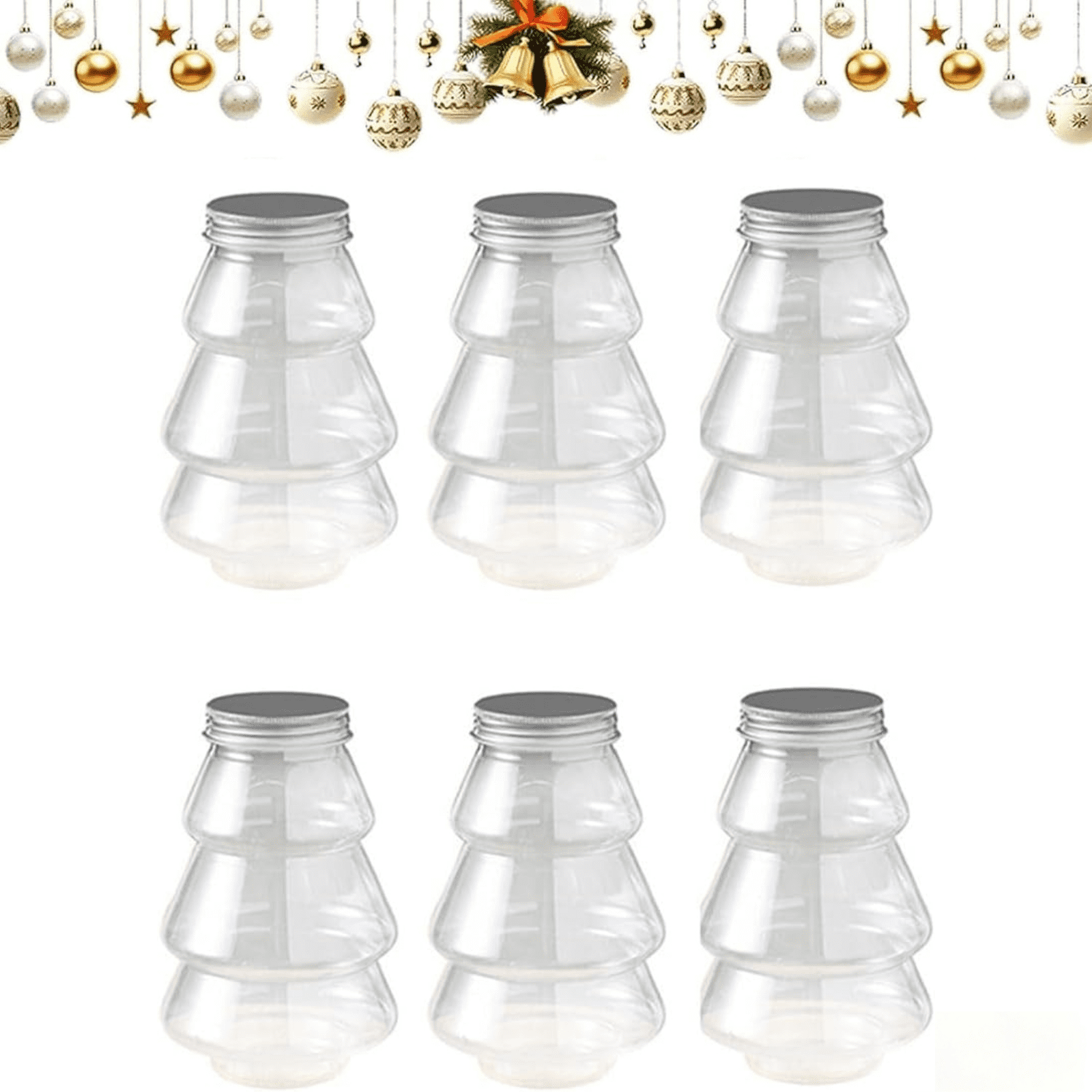 6Pcs 500ml Christmas Tree Shaped Sweet Jar - Clear Plastic Christmas ...