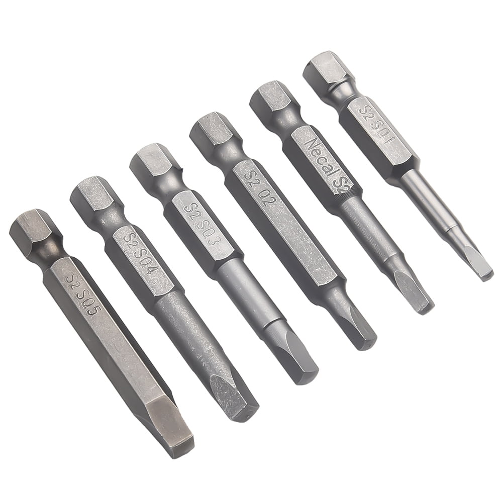 6Pcs 50mm Sq1-Sq5 Square Head Screwdriver Bit Set Hex Shank Magnetic ...
