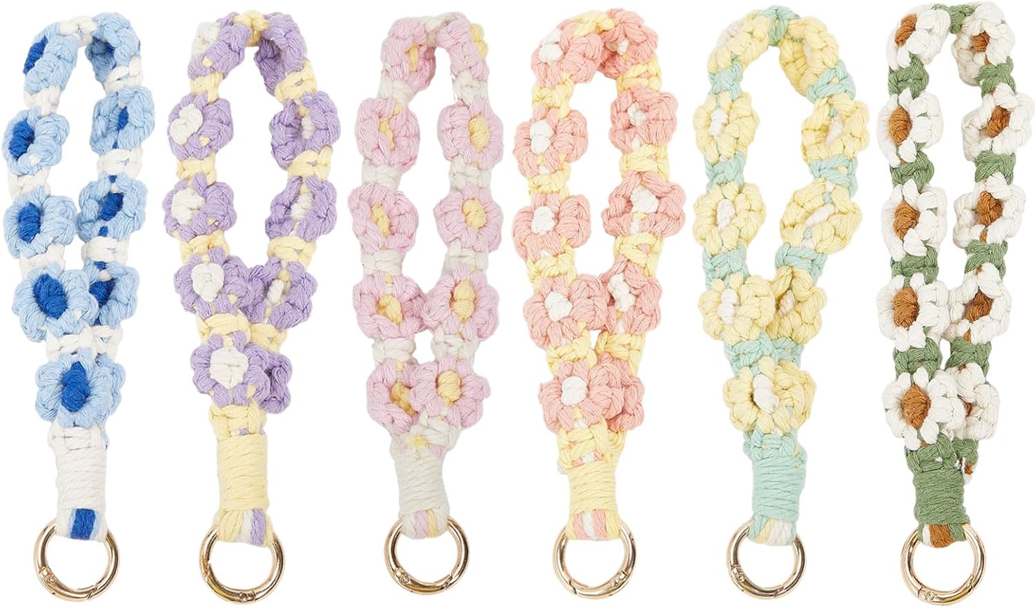 6Pcs 6 Colors Boho Macrame Wristlet Keychain for Car Keys Eye Knitting ...