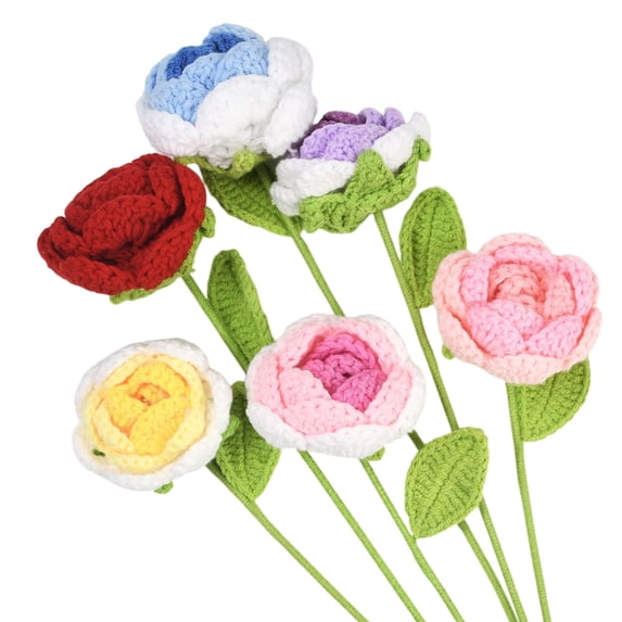 6Pcs 6 Colors Crochet Polyester Artificial Flower with Plastic Bag for ...