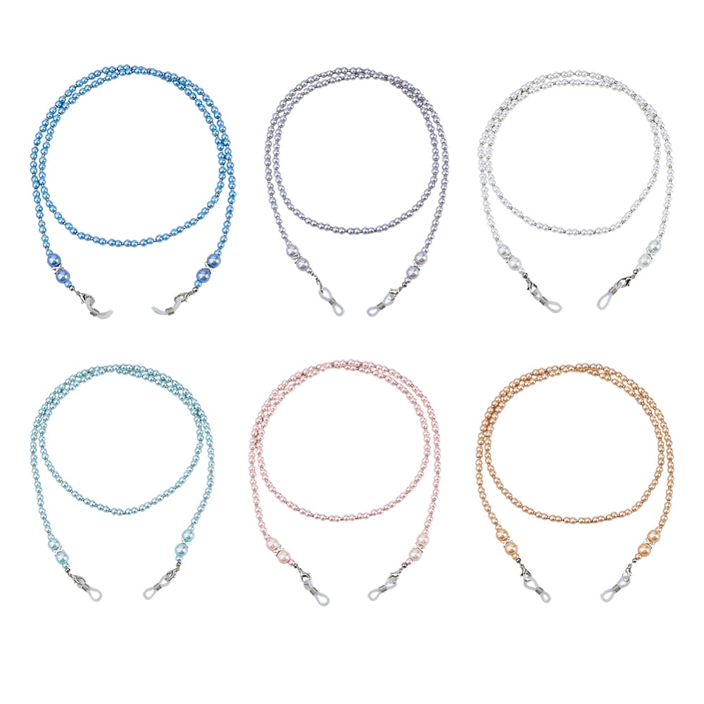 6Pcs 6 Colors Glass Pearl Round Bead Eyeglasses Chains Neck Strap for ...