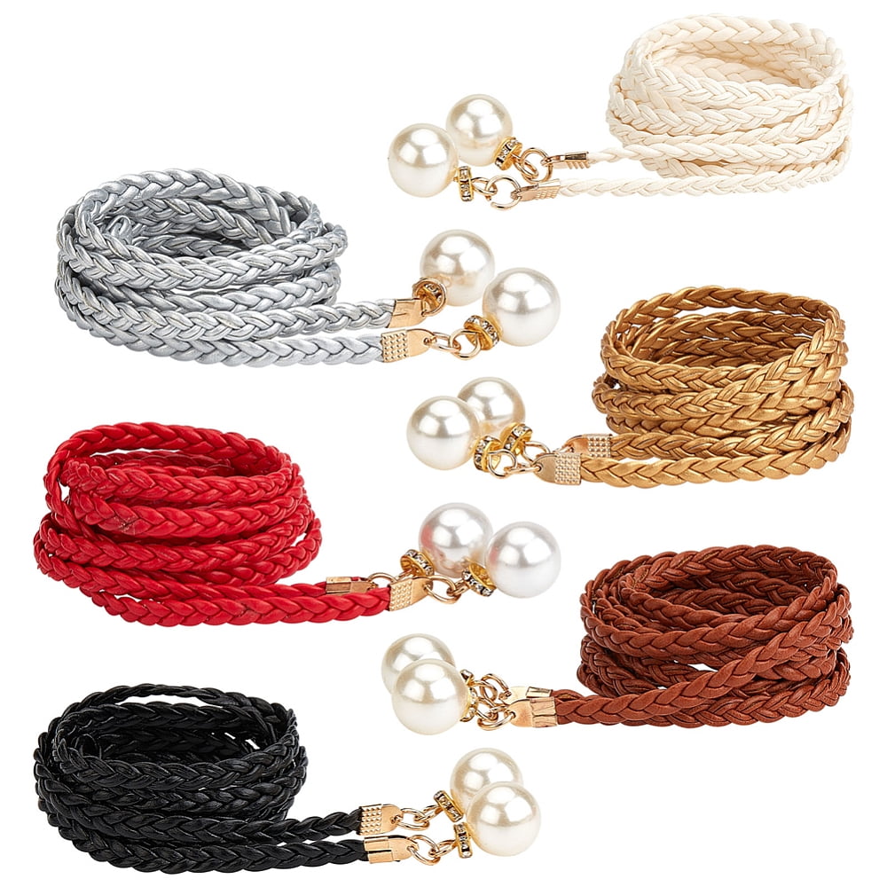 6Pcs 6 Colors Imitation Leather Chain Belts with Imitation Pearl Thin ...